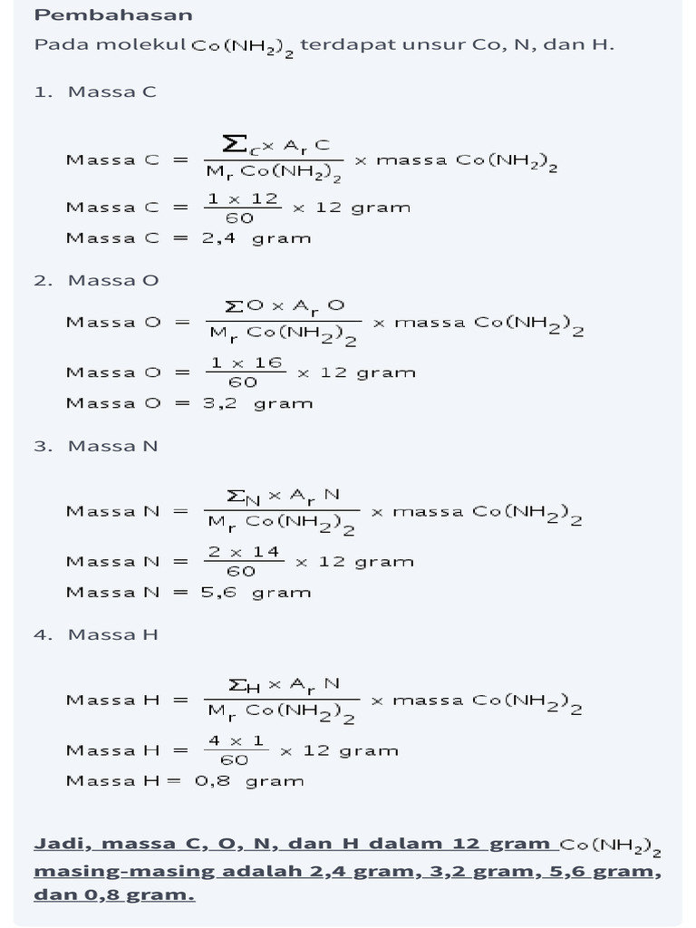 Rumus Molekul Urea Adalah Co (NH 2 ) 2 Tentuk | PDF