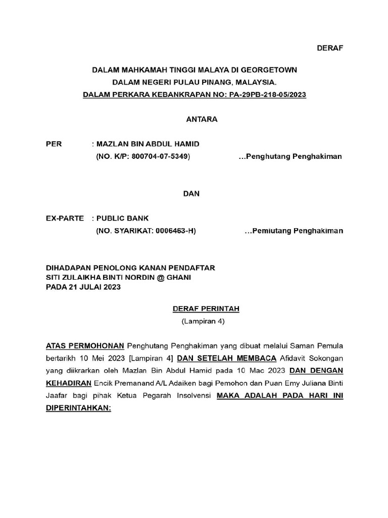 Deraf Perintah Mazlan | PDF