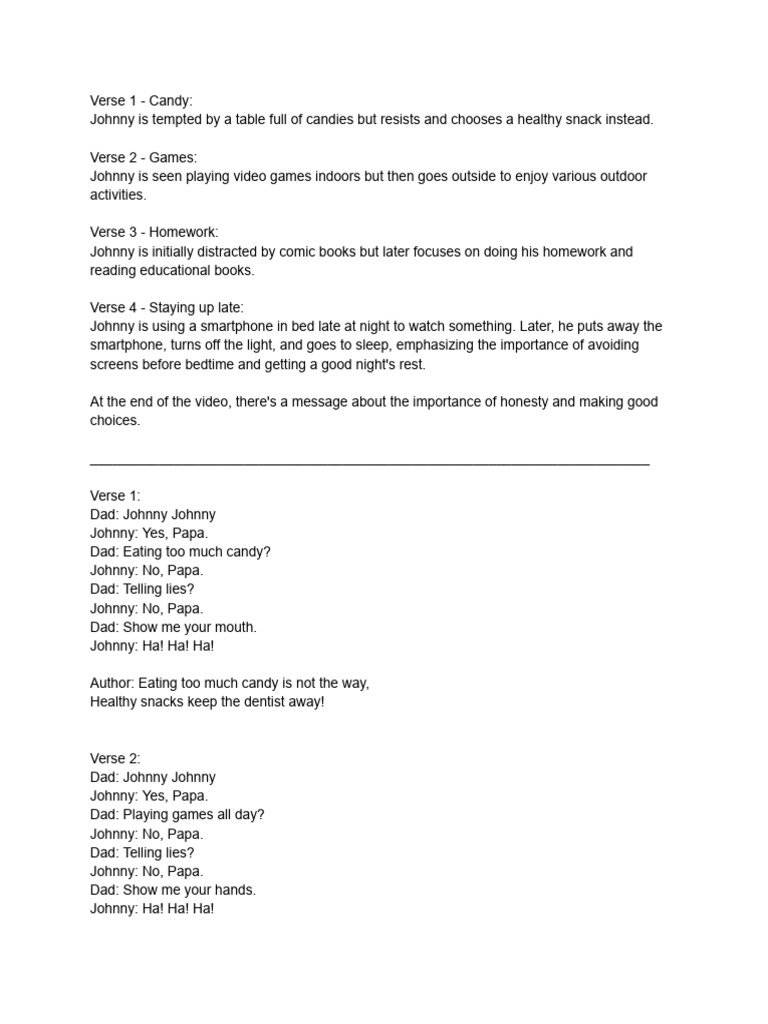 Jhonny Jhonny Script | PDF | Language Arts & Discipline