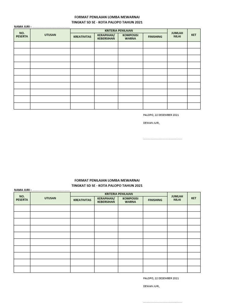 Format Penilaian Mewarnai | PDF