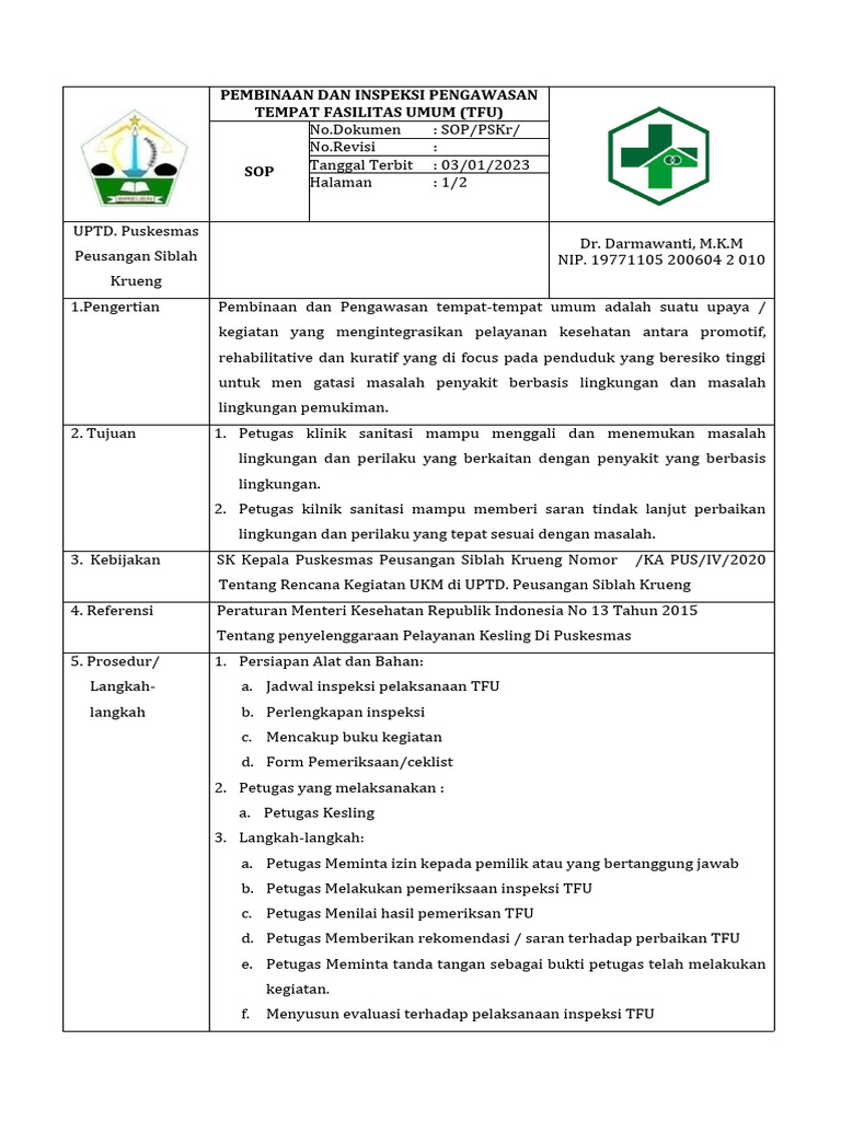 Sop Insfeksi Tfu | PDF