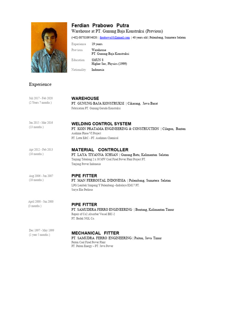 CV Dan Paklaring Ferdian Prabowo | PDF
