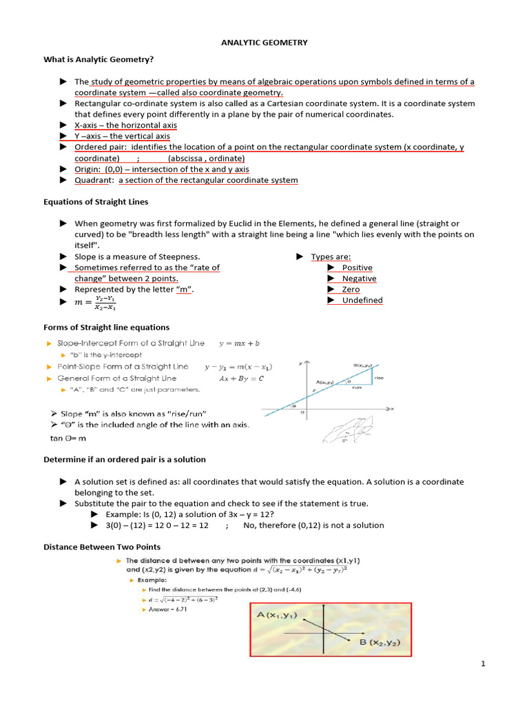 Analytic Geom Handouts | PDF