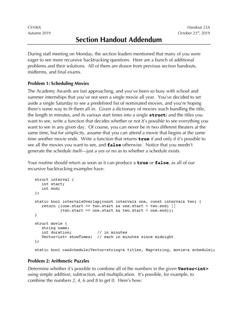 23A Section Handout Addendum | PDF | Mathematics | Computer Programming