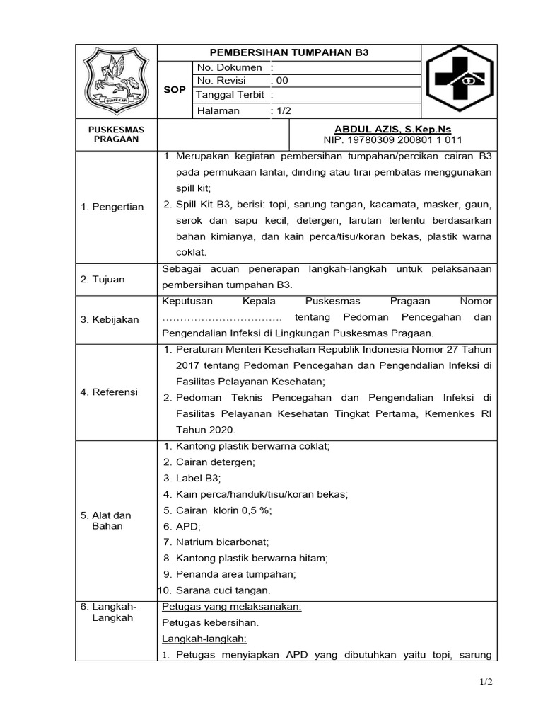 Sop Pembersihan Tumpahan B3 | PDF
