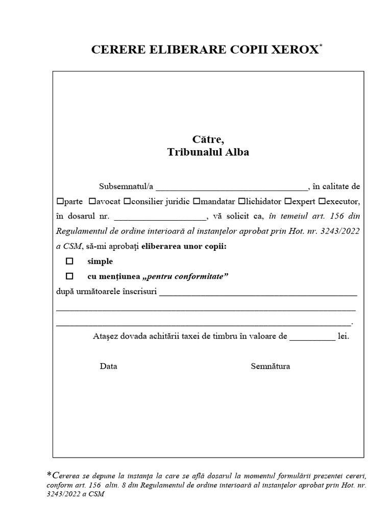 Cerere Eliberare Copii Xerox | PDF
