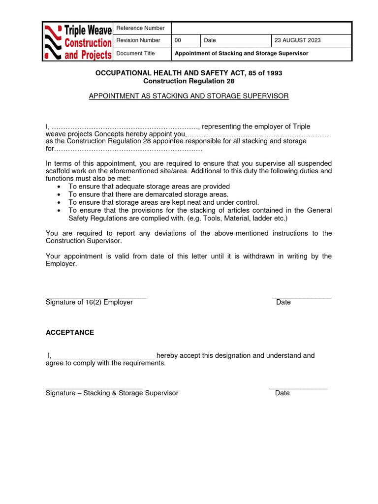 Appointment of Stacking Supervisor | PDF