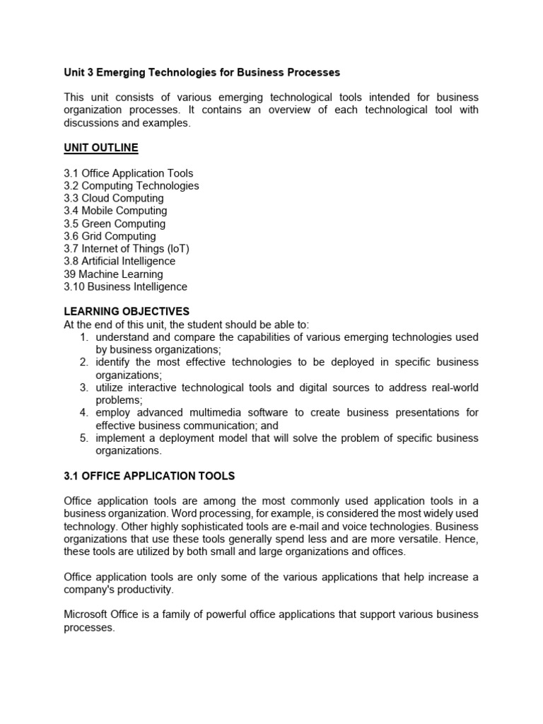 Unit 3 Emerging Technologies For Business Processes | PDF