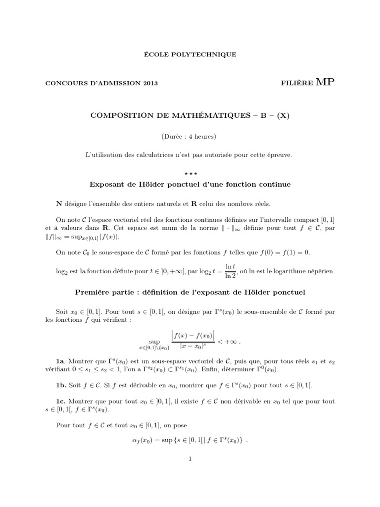 Composition de Mathématiques - B - (X) : École Polytechnique | PDF