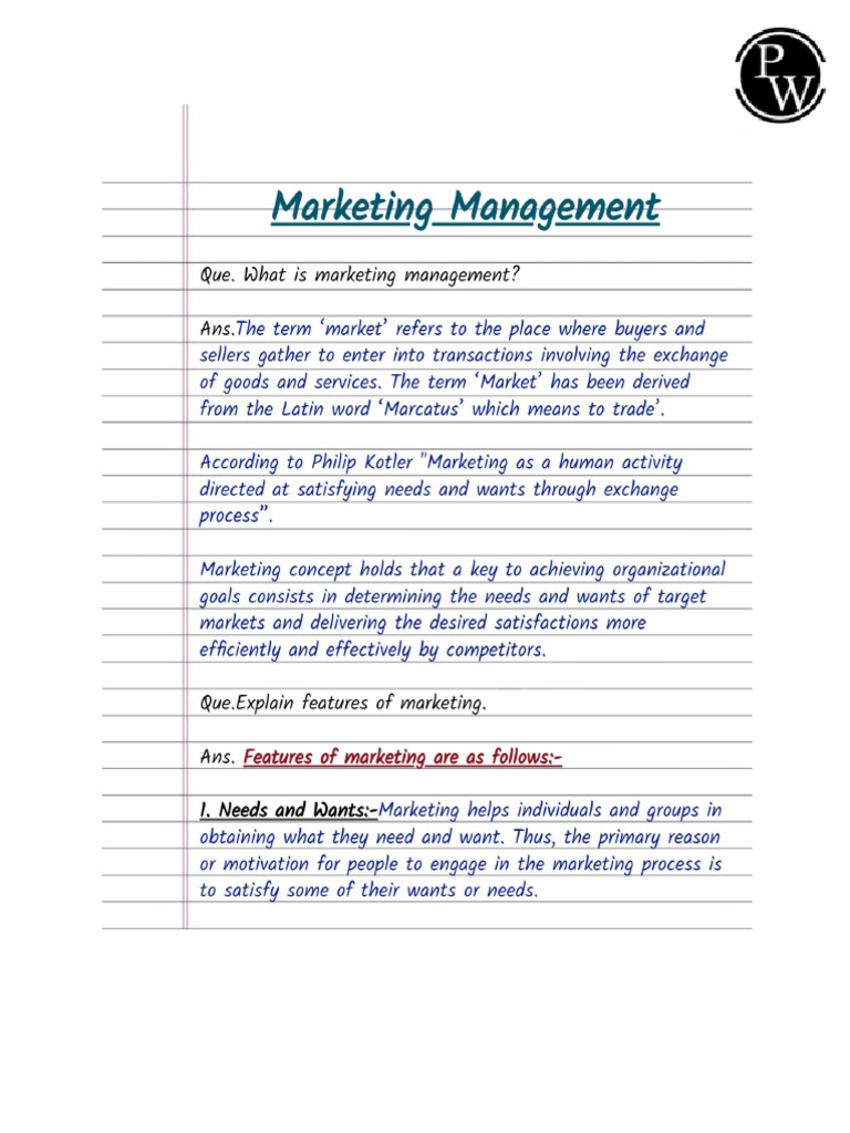 Marketing Management - Handwritten Notes - (Kautilya) | PDF