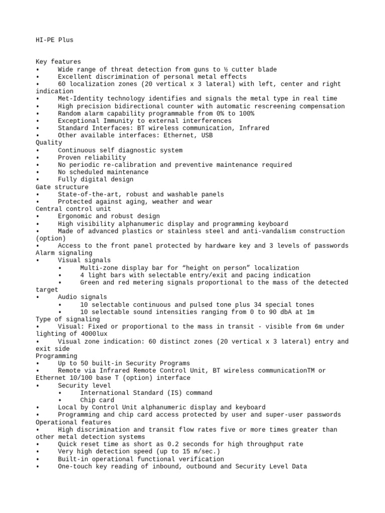 CEIA HIPEPlus Technical Specifications | PDF