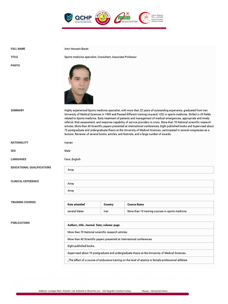 Resume - Amir Hossein Barati | PDF | Medicine | Physician