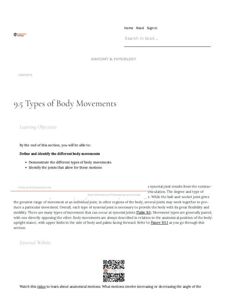 9.5 Types of Body Movements - Anatomy & Physiology | PDF