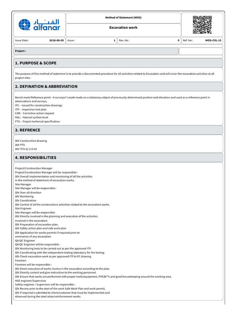 MOS-CVL-13Excavation Work MOS | PDF