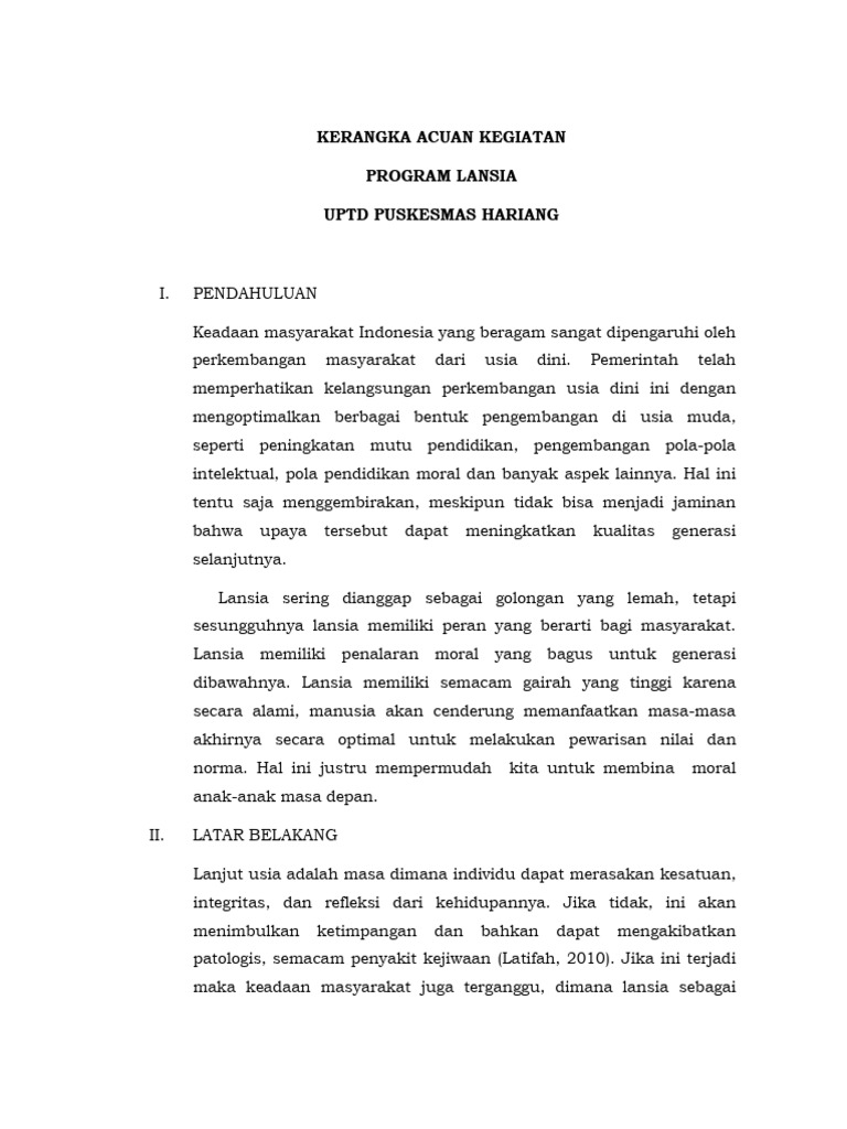 KAK LANSIA 2023 - PDF | PDF | Kesehatan Holistik