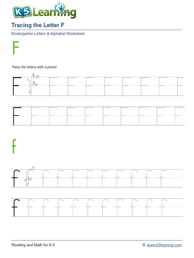 Tracing The Letter F: Kindergarten Letters & Alphabet Worksheet | PDF