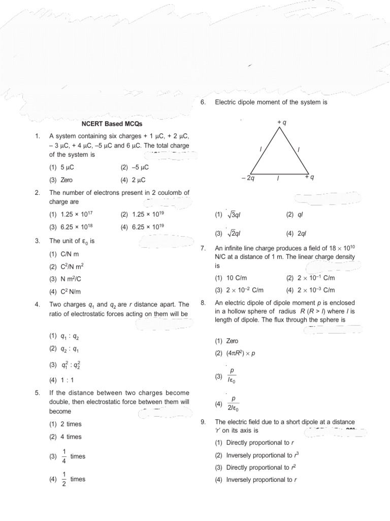 NEET Electric Charges & Fields MCQs | PDF | Sphere | Electric Field