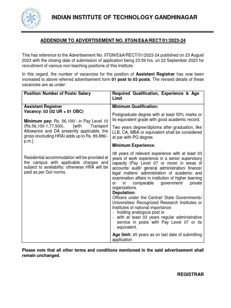 Website Addendum Advt01 2023-24 | PDF | Academic Degree | Vocational ...