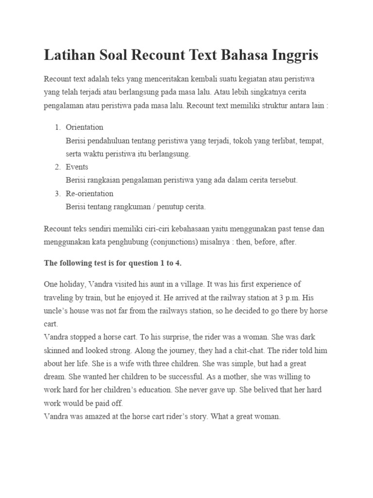 Latihan Soal Recount Text Bahasa Inggris - 8 | PDF Latihan Soal Recount Text Bahasa Inggris - 8 | PDF