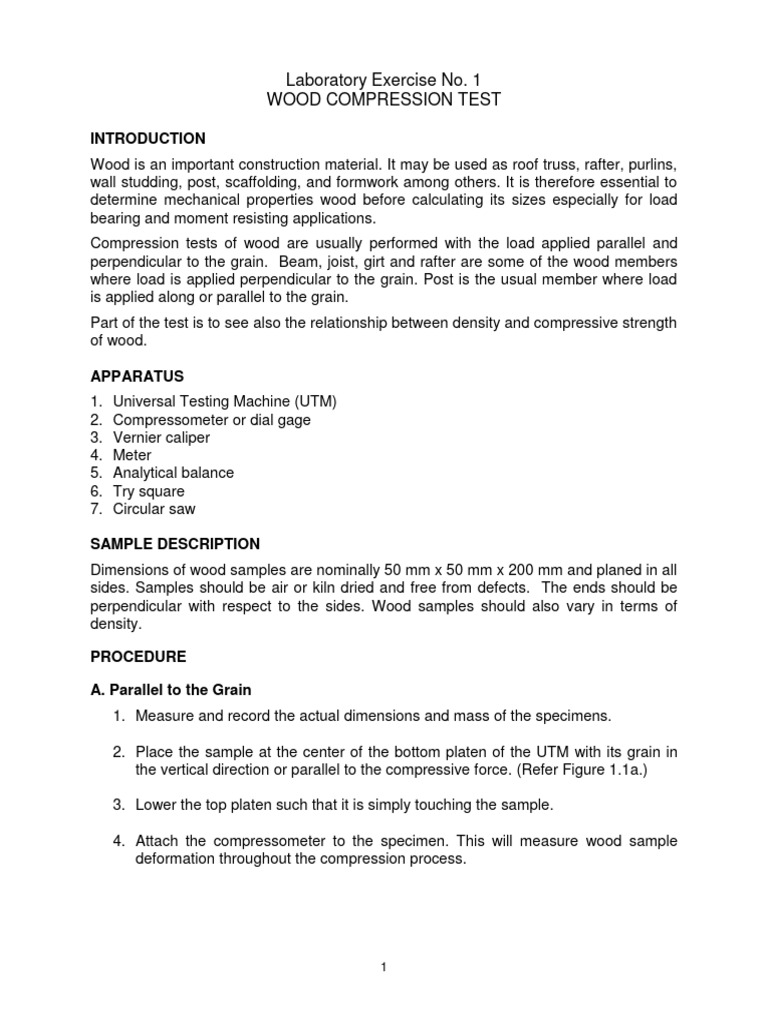 LabEx No. 1 Wood Compression Test | PDF