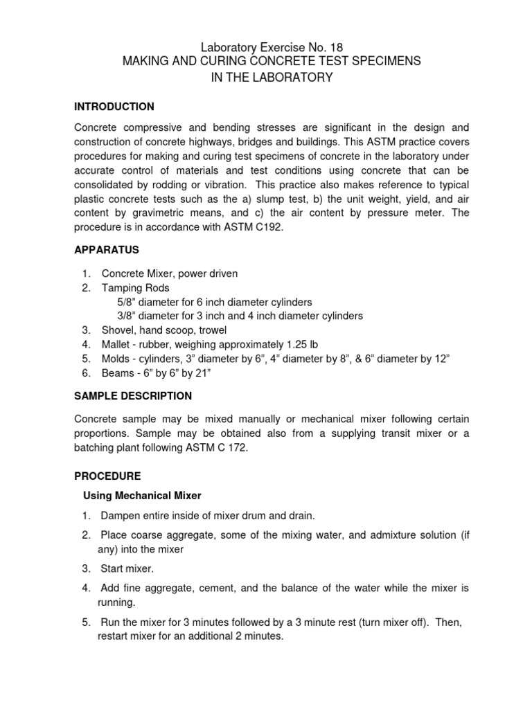 Labex No 18 Making And Curing Concrete Cylinder And Beam Download
