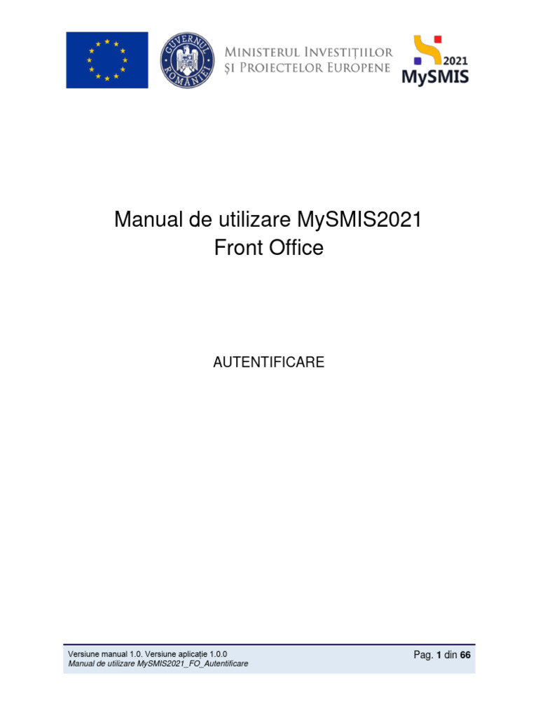 Manual de Utilizare MySMIS2021-Autentificare-FO 01 | PDF