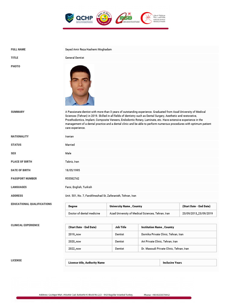 Resume - Seyed Amir Reza Hashemi Moghadam | PDF | Dentistry | Dental ...
