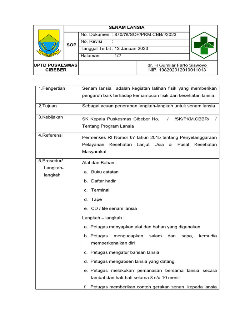 Sop Senam Lansia | PDF