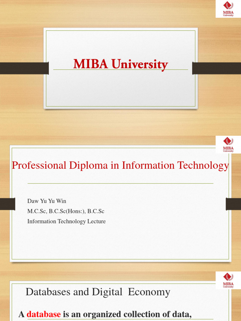 D in IT Lecture - Database and Digital Economy | PDF | Databases | Information Technology