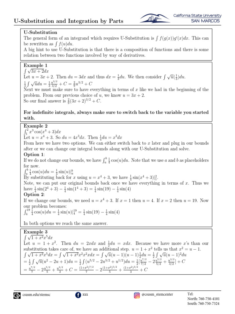 Calc Integration Usub Byparts | PDF | Mathematical Concepts ... Calc Integration Usub Byparts | PDF | Mathematical Concepts ...