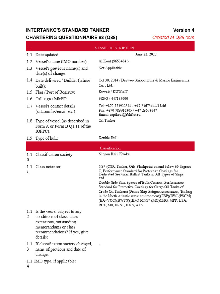 Q88 FOR VESSEL Al Kout (9653434 ) 111 | PDF