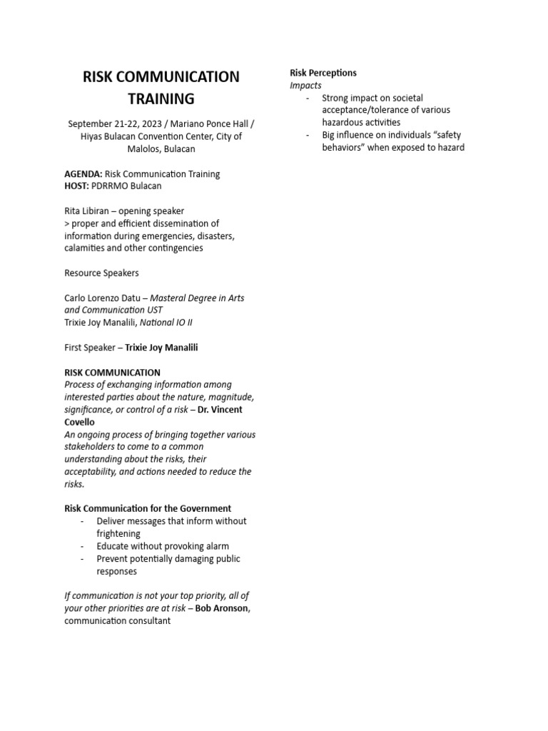 Risk Communication Training | PDF