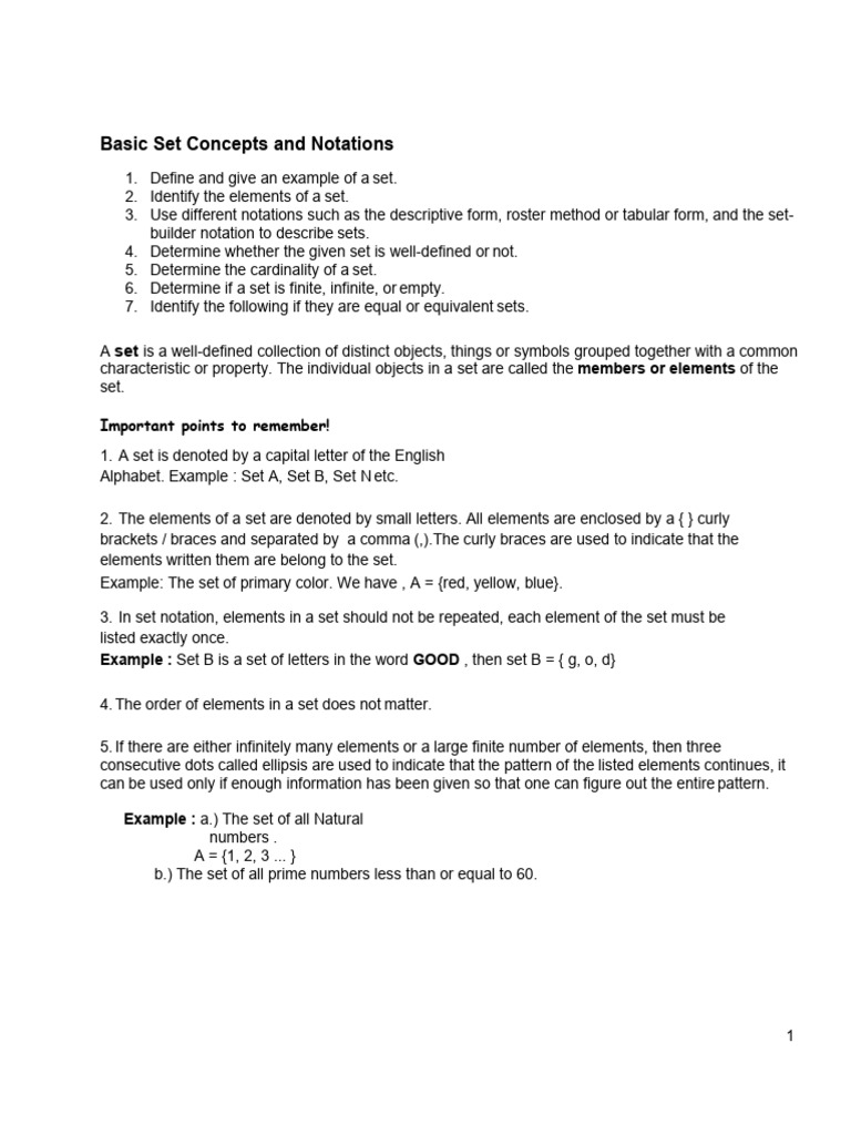 Basic Set Notation Pdf