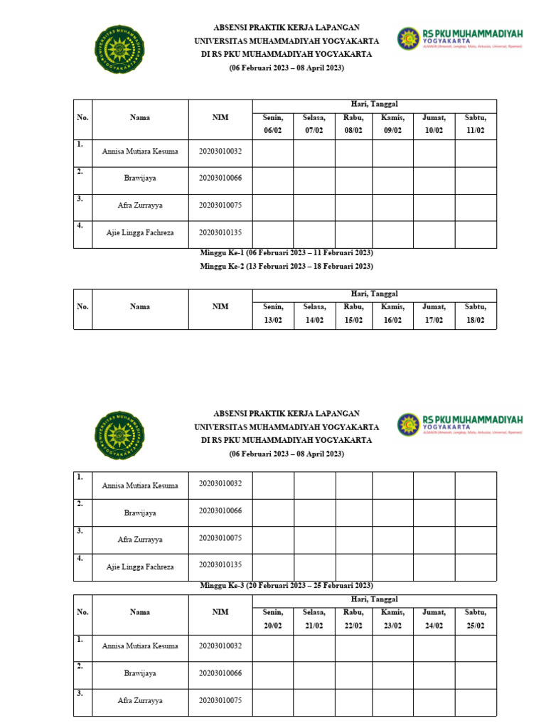 Absensi PKL RS 2023 | PDF