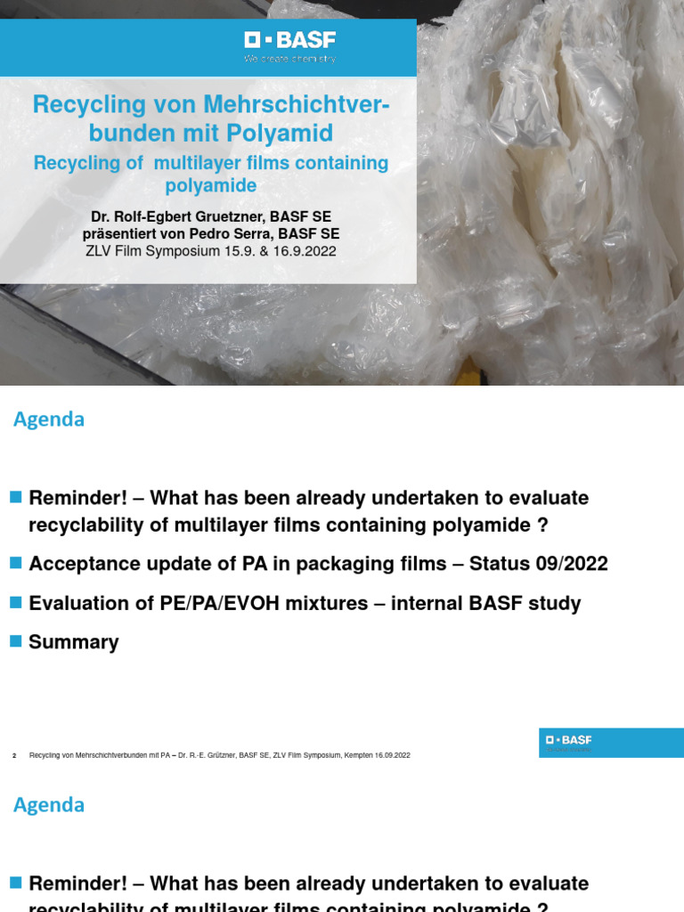 220916 BASF - Recycling of multilayer films containing polyamide | PDF