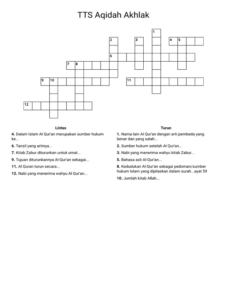 TTS Aqidah Akhlak - Lab Teka Teki Silang | PDF