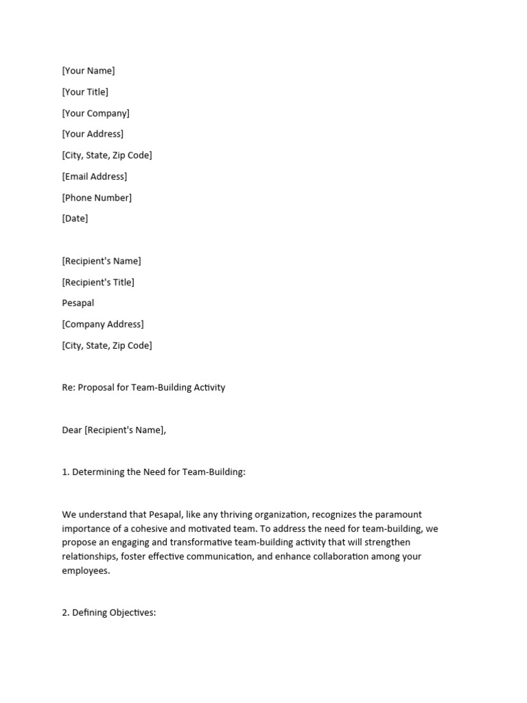 Team-Building Proposal for Pesapal | PDF | Team Building | Business ...