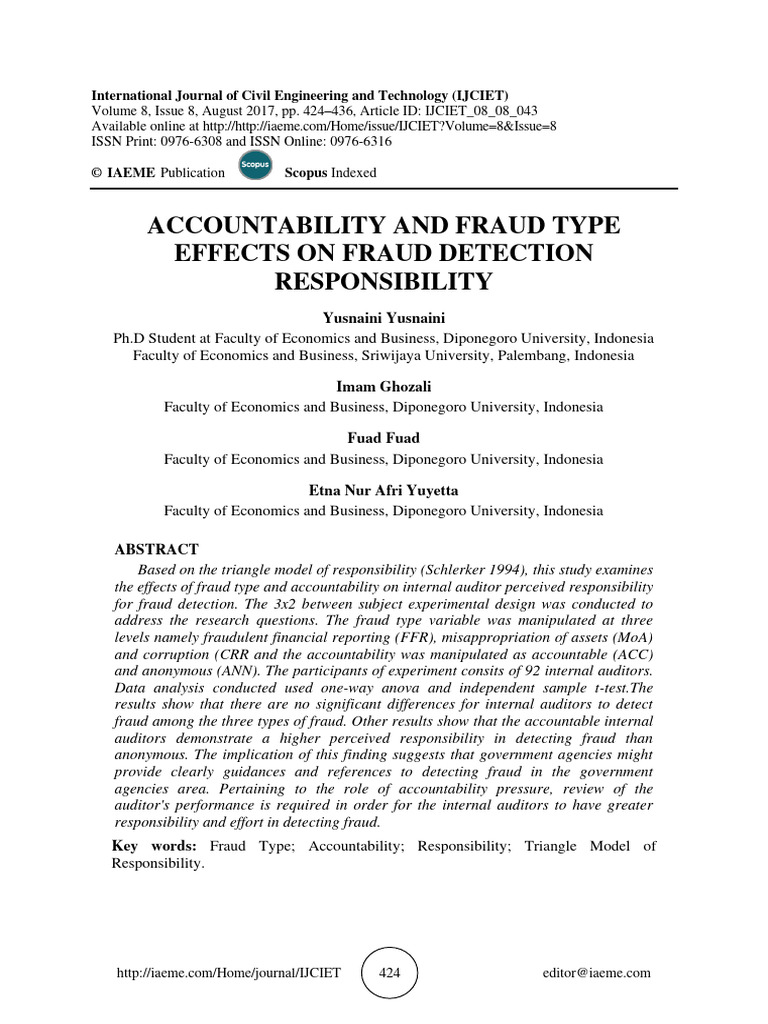 Accountability and Fraud Type Effects On Fraud Detection Responsibility | PDF | Audit | Internal ...
