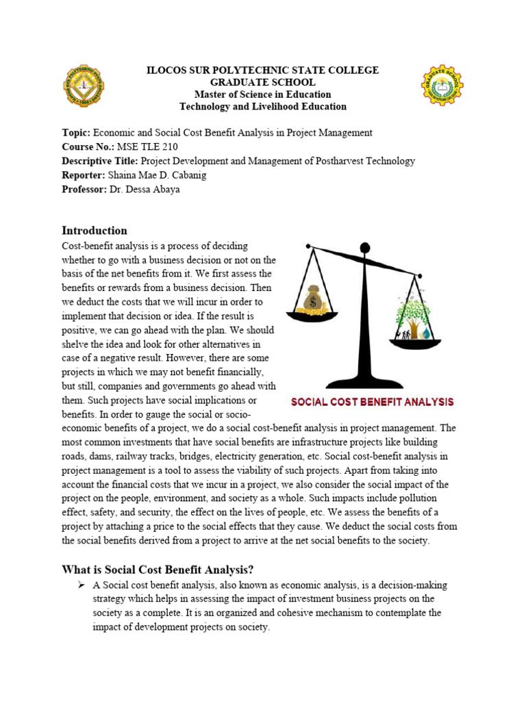 Social Cost Benefit Analysis | PDF