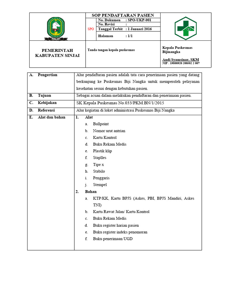 UKP 001 SPO Pendaftaran Pasien | PDF
