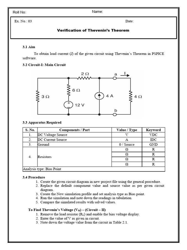 3-Experiment - 3 - Verification of Thevenin's Theorem-10-03-2022 | PDF | Electrical Network ...