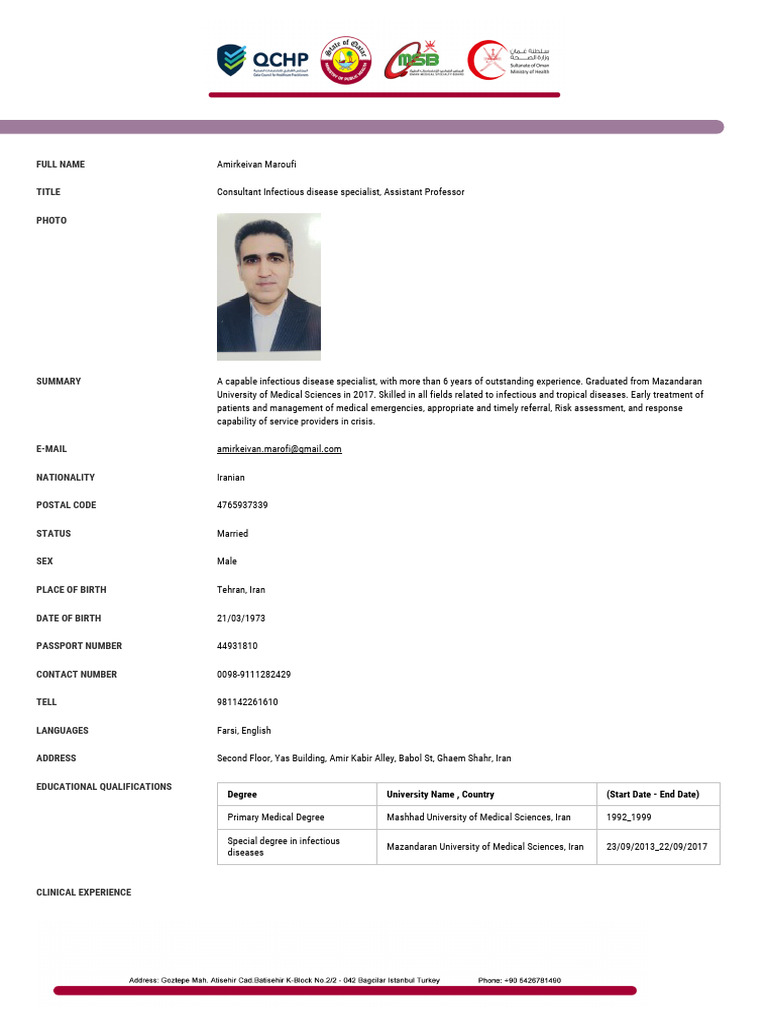 Resume - Amirkeivan Maroufi | PDF | Infection | Patient Resume - Amirkeivan Maroufi | PDF | Infection | Patient