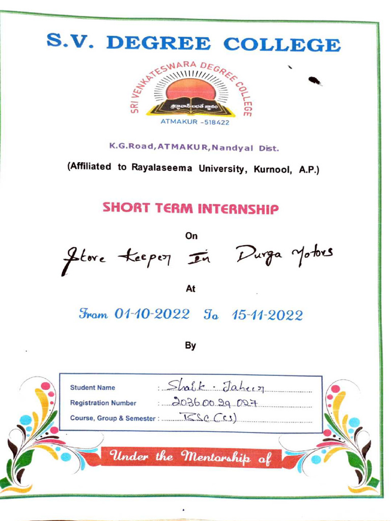 Short Term Internship-Compressed | PDF