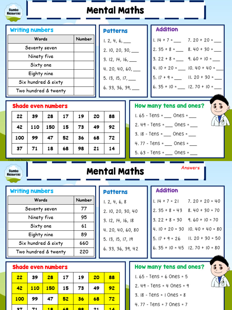 Grade 2 Mental Maths Worksheet 1 | PDF