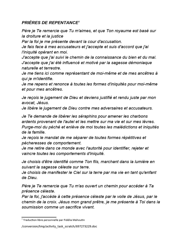 Prières de Repentance-Octobre 2018 | PDF