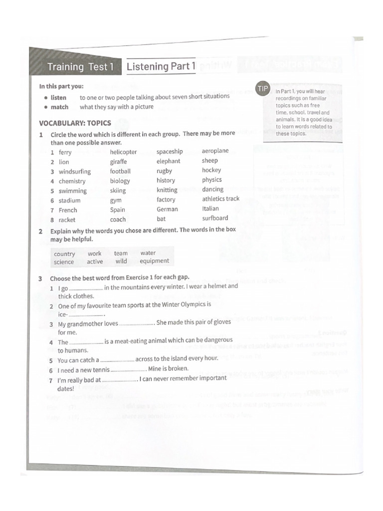 Training Test 1 - Listening and Speaking | PDF