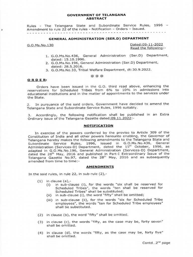 G.O. 130 ST Reservation 10 Percentage | PDF | Government Of India ...