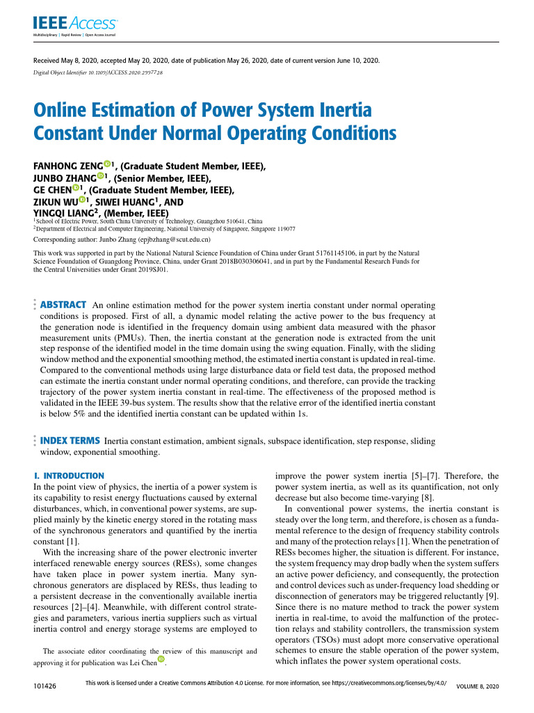 Online Estimation Of Power System Inertia Constant Under Normal Operating Conditions Pdf