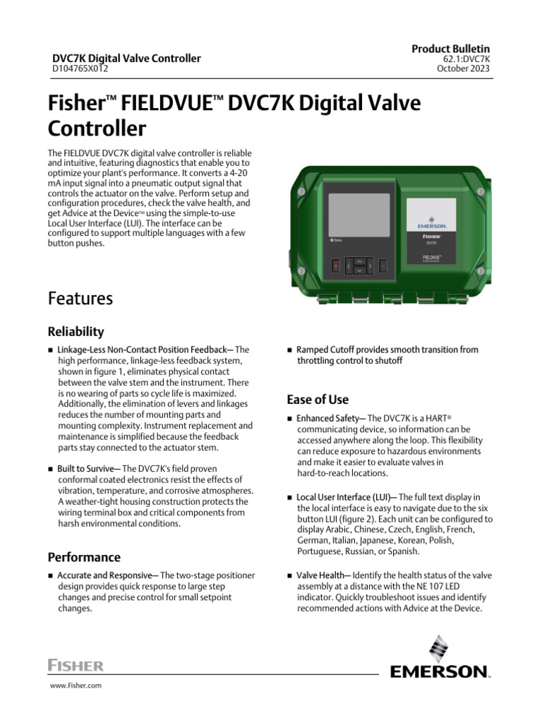 Product Bulletin Fisher Fieldvue dvc7k Digital Valve Controller en ...
