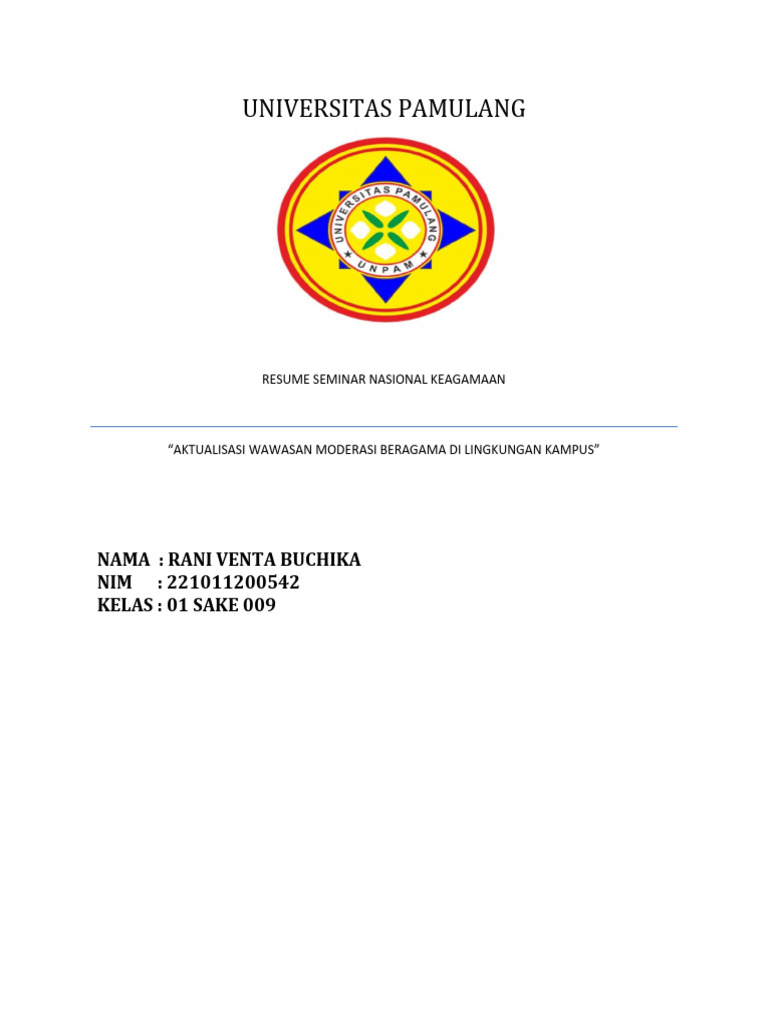 Resume Seminar Nasional Keagamaan_Rani Venta Buchika | PDF